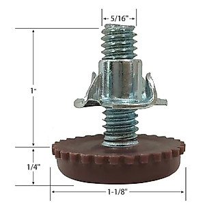 Leveling Feet Adjustable Furniture Levelers - 5/16 inch Threaded Shank w/T-Nuts Leg Leveler for Table,Chair and Furniture Legs- Adjusts from 0" to 1" - Pack of 12 (Coffee)