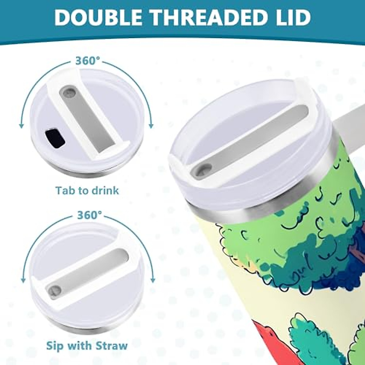 Nexawaveo Dinosaur with Boys Tumbler With Handle And Straw 30-40oz Insulated Tumbler Cups With Lid Stainless Steel for Cold Water and Drinks for School Work Sports Car Travel and Weekends