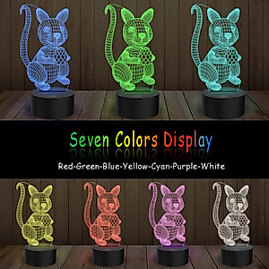 Squirrel 3D Illusion Lamp Touch Sensor LED Night Light 7 Color Changing Nightlight, Children Room Decor Lighting Fixture Toy Gifts for Boys Girls