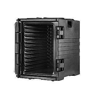 VEVOR Insulated Food Pan Carrier, 82 Qt Hot Box for Catering, LLDPE Food Box Carrier w/Double Buckles, Front Loading Food Warmer w/Handles, Stackable End Loader for Restaurant, Canteen, etc. Black