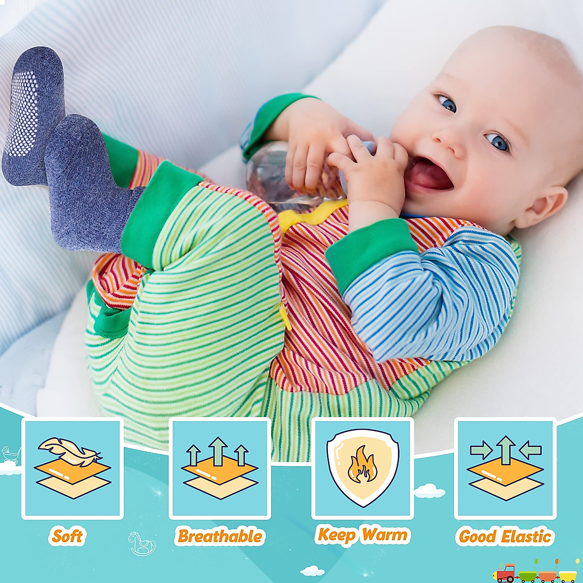 Eyean Baby Wool Grip Sock Soft Winter Warm Thick Non Slip Toddler Boy Girls Crew Socks For Children 6 Pairs (Solid Color, 1-3 Years)