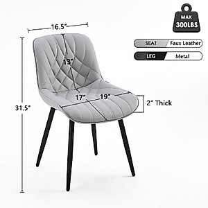 YOUNUOKE Dining Chairs Set of 2 Mid Century Modern Kitchen Chair Comfortable Upholstered Faux Leather Dinner Chairs for Kitchen Dining Room, Grey