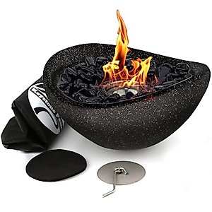 Keystone Peak Firepit - New 2024 - Concrete Tabletop Fire Pit for Indoor and Outdoor - Large Multi-Fuel Fire Bowl (11") - Small Personal Fireplace for Patio Balcony and Coffee Table - Black