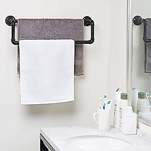 Rustic Industrial Wall Mount Pipe Hanger Holder Rack Clothes Bar,Double Towel Holder Hanger Rails,Iron Towel Rail,Multifunction Retro-Styled Bathroom Rack, Black