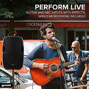 Gemini Sound AS-10TOGO - 1000W Peak Active Bluetooth® PA Speaker, 10” Woofer, Trolley Handle and Wheels, Long-Lasting Battery Powered, Wireless Mic, Echo for Karaoke, Perfect for Tailgates