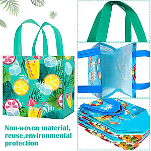 Hawaii Aloha Party Bags Summer Pool Beach Pineapple Watermelon Flamingo Theme Non-Woven with Handles Gift Treat Bags for Hawaiian Summer Pool Party Supplies