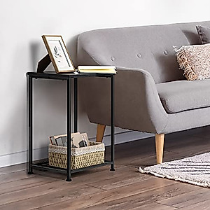 smusei Black Nightstands Set of 2 Side Table Living Room for Small Spaces Narrow Bedside Tables and Small End Table Sets with Open Storage Shelves for Bedroom Guest Room Decor