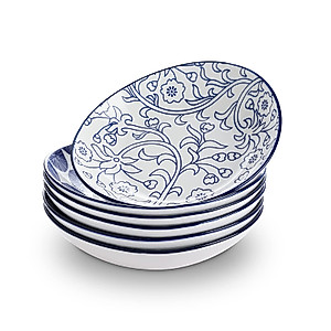 Selamica Porcelain 20oz Bowls Set Bundle with 8 inch Porcelain Pasta Bowls, Vintage Blue