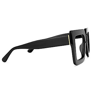 Zeelool Stylish Acetate Thick Oversized Square Eyeglasses Frame for Women with Non-prescription Clear Lens Brandon VFP0306-02 Black