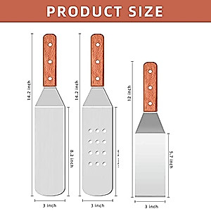 Stainless Steel Metal Spatula Burger Turner Spatula,Burger Flippers,Solid Cooking Spatula,Perforated Cooking Spatula and Griddle Spatula，Hamburger Turner with wooden handle for Barbecue, Steak, Pizza