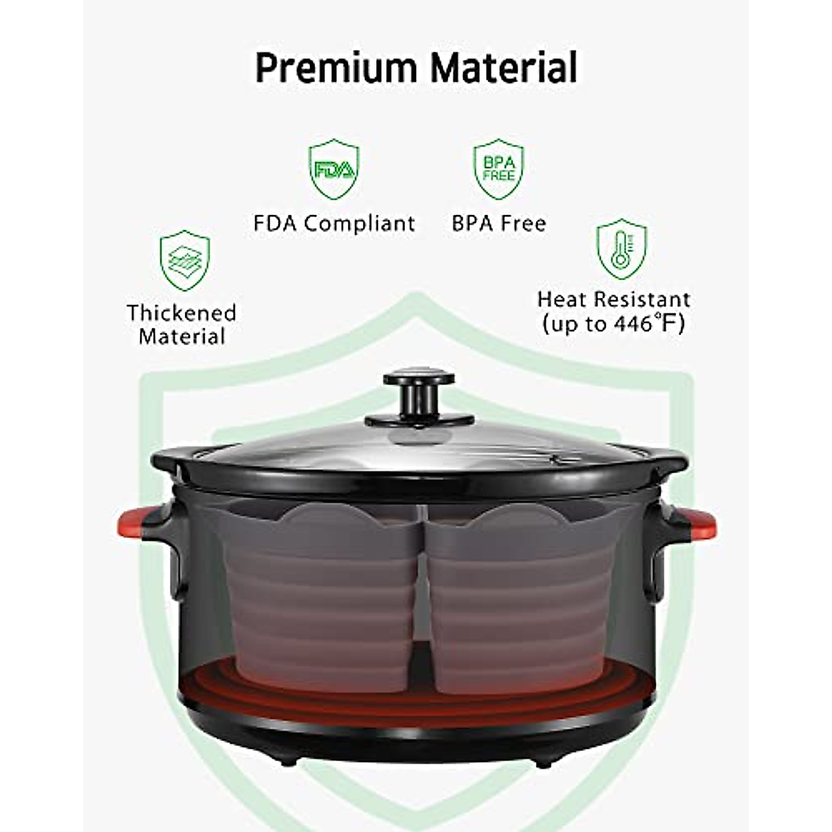 Syntus Slow Cooker Liners Divider, Large Size Crock Pot Liners Divider Insert Reusable Silicone Cooking Liner Dishwasher Safe, Fit 6QT to 8QT for Slow Cooker Crockpot, Grey