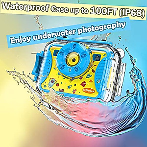 SHOWCAM Kids Waterproof Camera Best Gift for Children with Video, Underwater Child Cam for Boy Age 3,4,5,6+, Selfie Supported 1080P 8MP 2.4 Inch Large Screen, 16GB, Silicon Handle - Blue