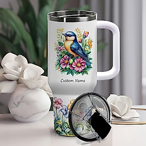 40oz Eurasian Nuthatch 2 Personalized Tumbler - Stainless Steel Cup with Handle, Lid & Straw - Gift for Animal Lover Girls, Women - Ideal for Birthday, Christmas nhpU7s