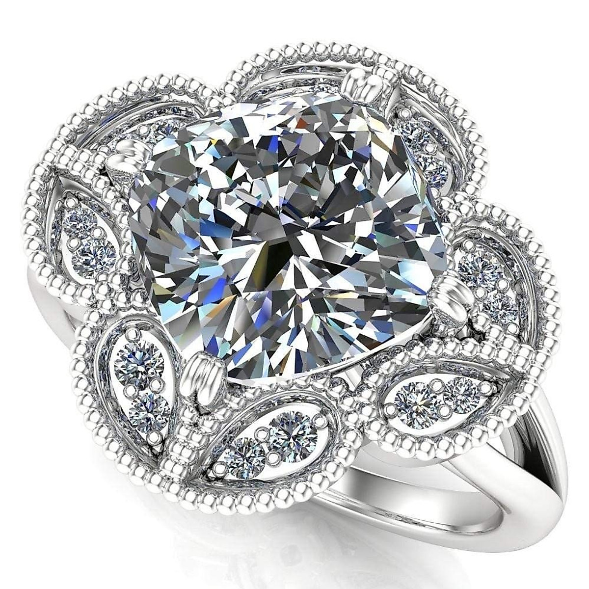 Bhumi Gems 3CT Cushion Moissanite Engagement Ring Wedding Bridal Ring Set Eternity Antique Vintage Solitaire Hidden Halo Dainty Statement Minimalist Art Deco Promise Her