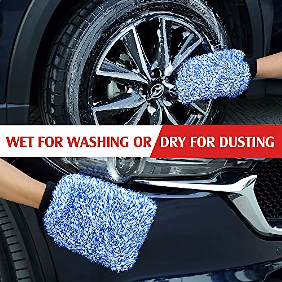 TAKAVU New Car Wash Mitt, 2 Pack Premium Cyclone Microfiber Washing Gloves, Holds Tons of Sudsy Water for Effective Washing, Machine Washable, Lint Free, Scratch Free