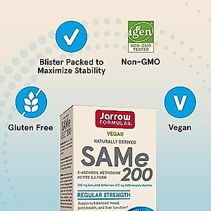 Jarrow Formulas Same 200 mg - 60 Tablets - Highest Concentration of Active S,S Form - Supports Joint Health, Liver Function, Brain Metabolism & Antioxidant Defense - 60 Servings