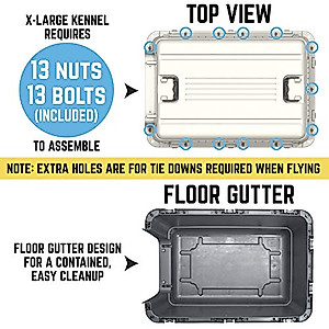 SportPet Designs Plastic Kennels Rolling Plastic Airline Approved Wire Door Travel Dog Crate, X-Large, Gray