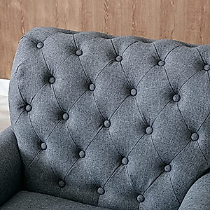 YISH W117081980 Modern Linen Accent Tufted Arm Chair with Thick Cushion and Wood Frame, Comfy Single Sofa with Armrest Backrest for Reading Bedroom Office Club, Dark Gray