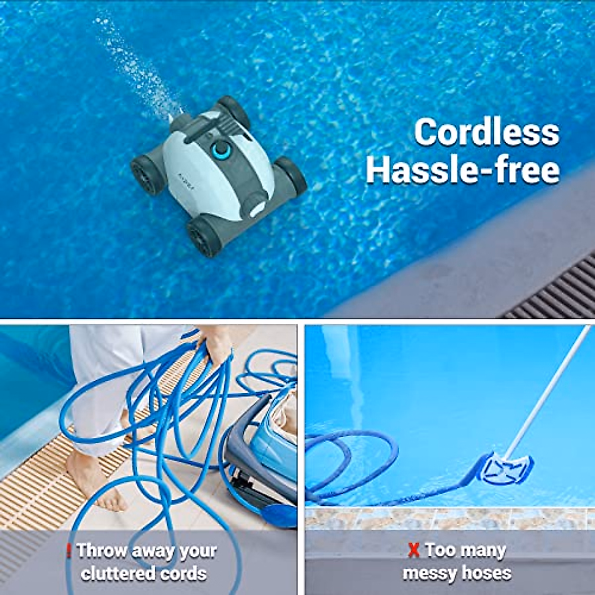 AIPER Seagull 1000 Cordless Pool Vacuum, Dual-Drive Motors, Self-Parking, Ideal for Above/In-Ground Flat Pool Up to 861 Sq Ft