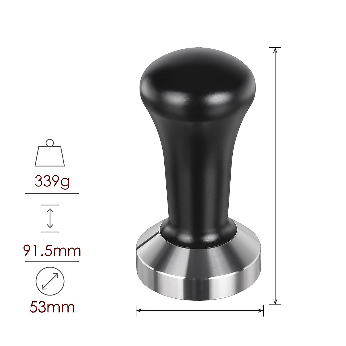 53mm Espresso Tamper, SANTOW Barista Coffee Tamper with Flat Stainless Steel Base – Professional Espresso Hand Tamper