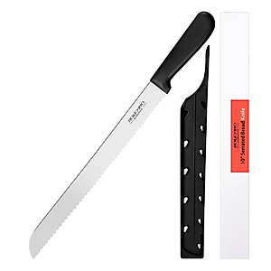 BOLEXINO 10 Inch Serrated Knife for Homemade Bread, Stainless Steel Bread Knife W/Wide Wavy Edge, Multi-Purpose Kitchen Knife, Efficient Cake Slicer, Sharp for Cutting (Black Handle)