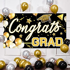 Bunny Chorus Black and Gold Graduation Party Decorations 2022, 71" x 40" Graduation Backdrop, 2022 Graduation Banner, Congrats Grad Banner for Prom Graduation Party Supplies
