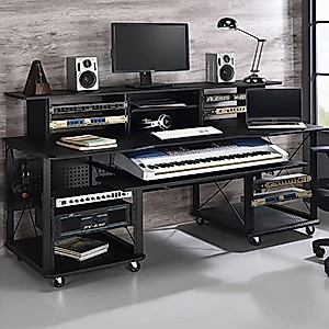 Acme Furniture Metal and Wooden Music Desk with Wheels, Black