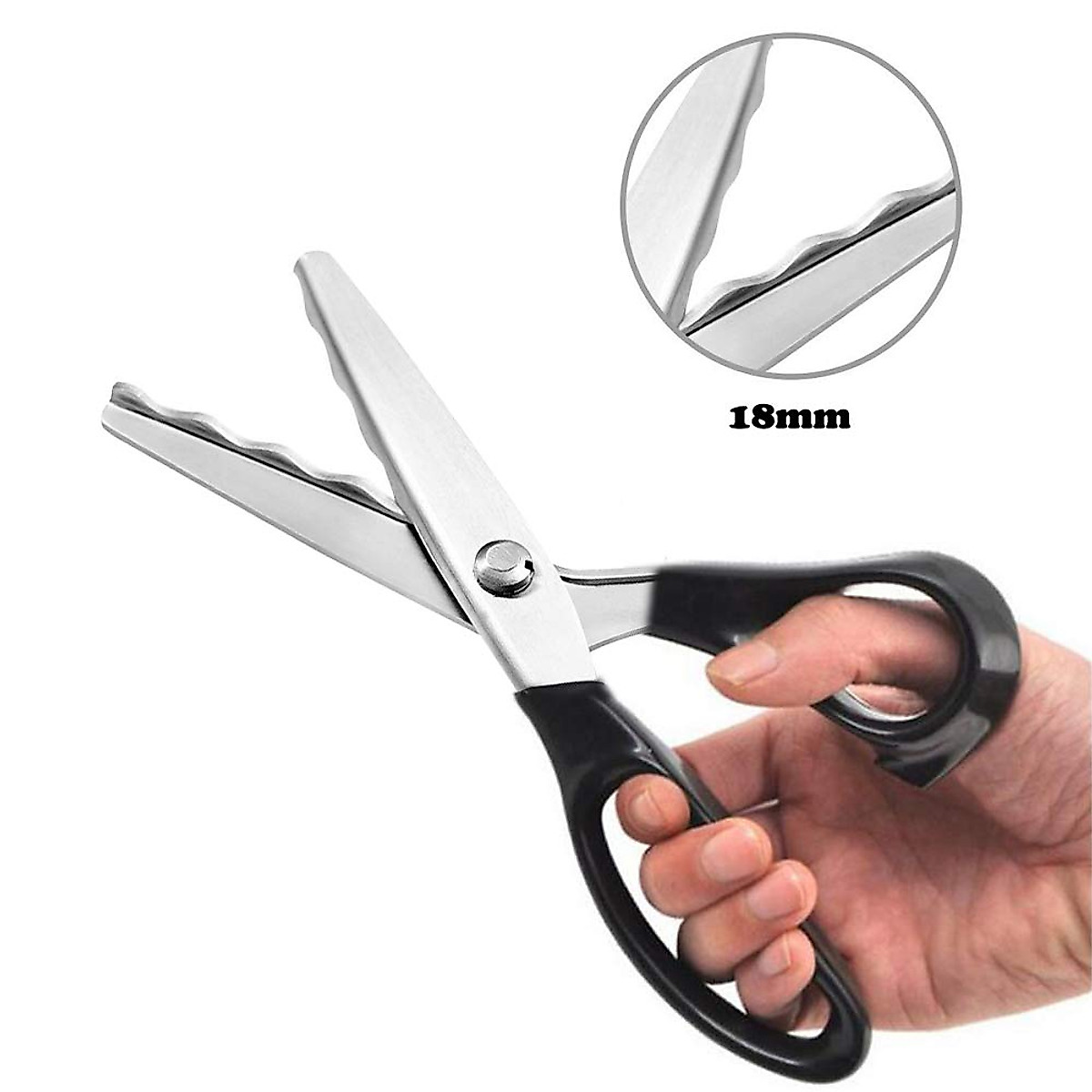Dressmaking Sewing Craft Scissors, Professional Stainless Steel Pinking Shears Comfort Grip, Serrated & Scalloped Blades Cut Tailor Decorative Tool - Fabrics Leather Paper Craft (Scalloped 18mm)