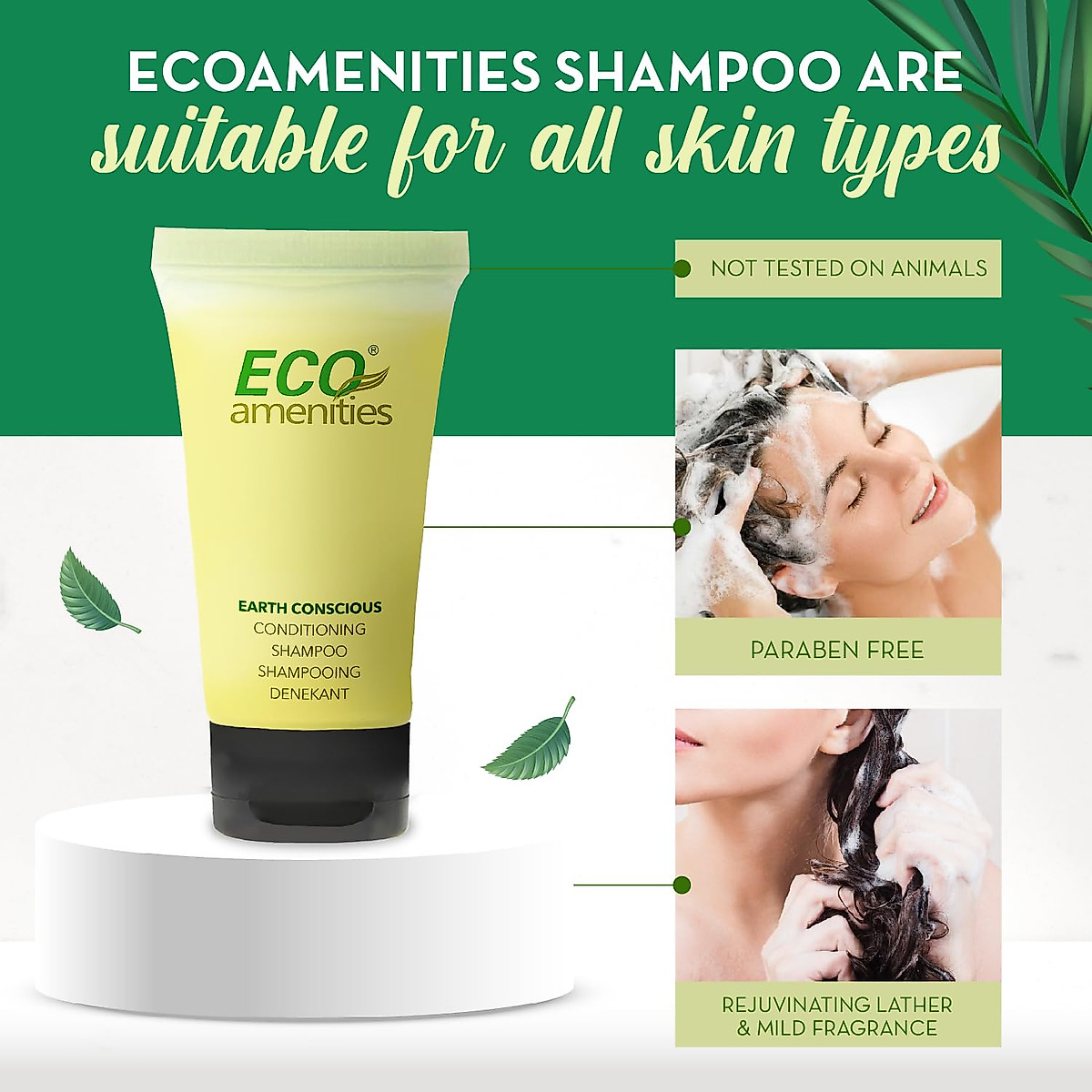 Eco Amenities Travel Size Shampoo and Conditioner Sets - 2 in 1 Hotel Shampoo and Conditioner Supplies for Guests - Refreshing Bulk Travel Size Toiletries - 22ml (0.75fl oz), 72 pack, Green Tea Scent