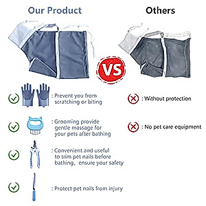 KlerRoem Cat Bathing Bag, Adjustable Anti-bite and Anti-Scratch Cat Shower Mesh Grooming Bag for Pet Dogs and Cats, Includes Pet Nail Clipper, Nail File, Grooming Glove, and Cat Shell Comb