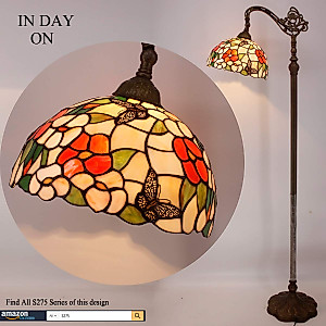 WERFACTORY Tiffany Floor Lamp Butterfly Amber Stained Glass Arched Lamp 12X18X64 Inches Gooseneck Adjustable Corner Standing Reading Light Decor Bedroom Living Room S275 Series