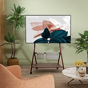 FITUEYES Design Mobile TV Stand for 55 60 65 75 78 Inch TV, TV Cart Floor Stand with Mount for LCD/LED Flat Curved Screens, Modern Corner TV Stand with Wooden Storage Shelves, Collector Series