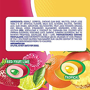 Mentos Sugar-Free Chewing Gum, Tropical, Red Fruit and Lime, Bulk, 50 Piece Bottle (Pack of 6)