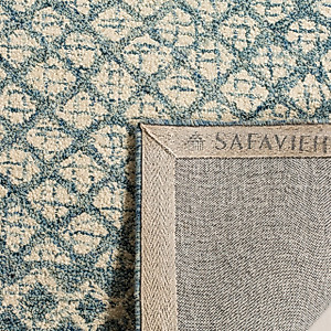 SAFAVIEH Abstract Collection Area Rug - 9' x 12', Blue & Ivory, Handmade Wool, Ideal for High Traffic Areas in Living Room, Bedroom (ABT203A)