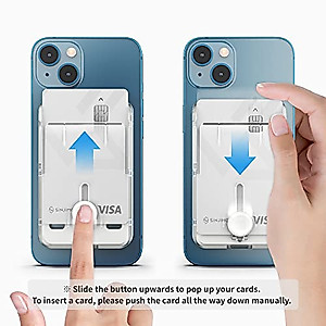 Sinjimoru Pop Up Phone Wallet for MagSafe, Magnetic Phone Credit Card Holder for Back of Cell Phone Case with Quick Access for iPhone 12 13 14 Series. M-Button Wallet Black