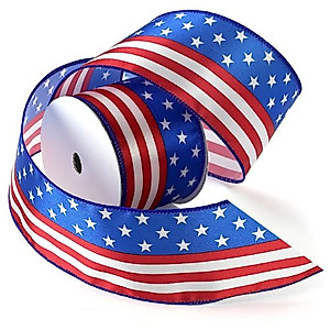 Morex Ribbon Stars and Stripes Wired Satin Ribbon Spool, 2-1/2-Inch by 3-Yard, Red/White/Blue