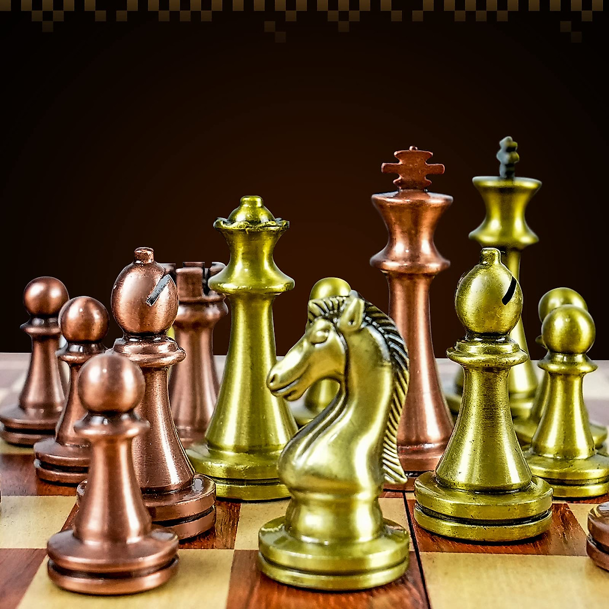 LuckyWish Staunton Weighted Metal Chess Pieces Chessmen with 2.6 Inch King Felted 2 Extra Queens Chess Pieces Only, No Board