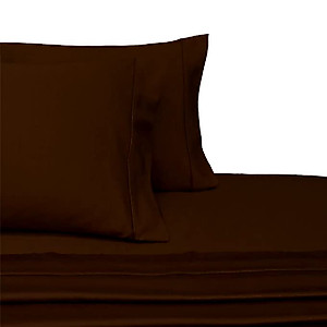 AHJ Beddings 600 Thread Count Twin Size 5 Piece Comforter Set with 27 inch Deep Pocket Sheet Set and 500GSM Comforter, 100% Egyptian Cotton - Chocolate Solid