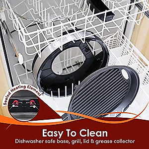 Elite Gourmet EMG6505G Smokeless Indoor Electric BBQ Grill with Glass Lid Dishwasher Safe, Nonstick, Adjustable Temperature, Fast Heat Up, Low-Fat Meals Easy to Clean Design