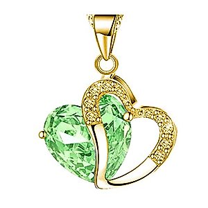 Fullwei Infinity Heart Silver Plated Crystal Diamond Gem Pendant Hollow Silver Chain Rhinestone Necklace Jewelry for Women Girl Valentines Day Gift (Green)