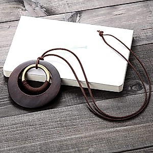 Womens Pendant Necklace Wood Handmade Jewelry Long Rope Sweater Necklace for Woman