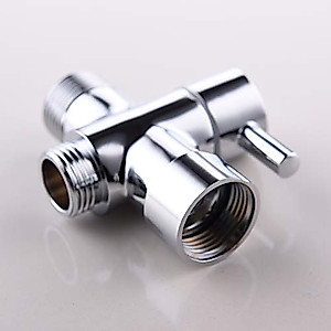Ciencia Metal T-adapter with Shut-off T Valve, 7/8 or 15/16 and G1/2 3-way Water Tee Connector,for Handheld Toilet Bidet Spray Bathroom,Chrome, DSF006
