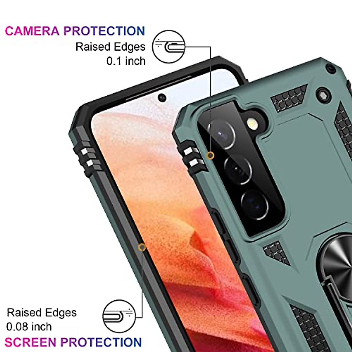 IKAZZ Galaxy S22 Case,Samsung S22 Cover Military Grade Shockproof Heavy Duty Protective Phone Case Pass 16ft Drop Test with Magnetic Kickstand for Samsung Galaxy S22 Pine Green