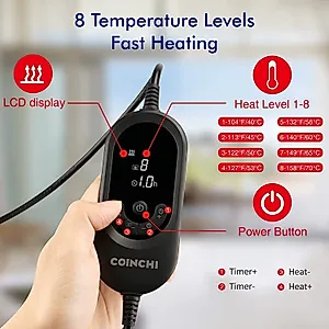 Electric Heating Pad for Back Pain, Cramps, Arthritis Relief, Far Infrared Fast Heated Pad with Moist & Dry Heat Therapy, 8 Heat Settings with Auto-Off (XA-05)