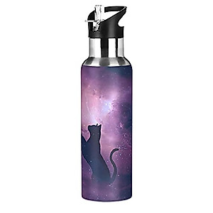 Yasala Water Bottle Galaxy Cat Butterfly Coffee Thermos Stainless Steel Insulated Beverage Container 20 oz with Straw Lid BPA-Free for Sport, Travel, Camping, Back to School