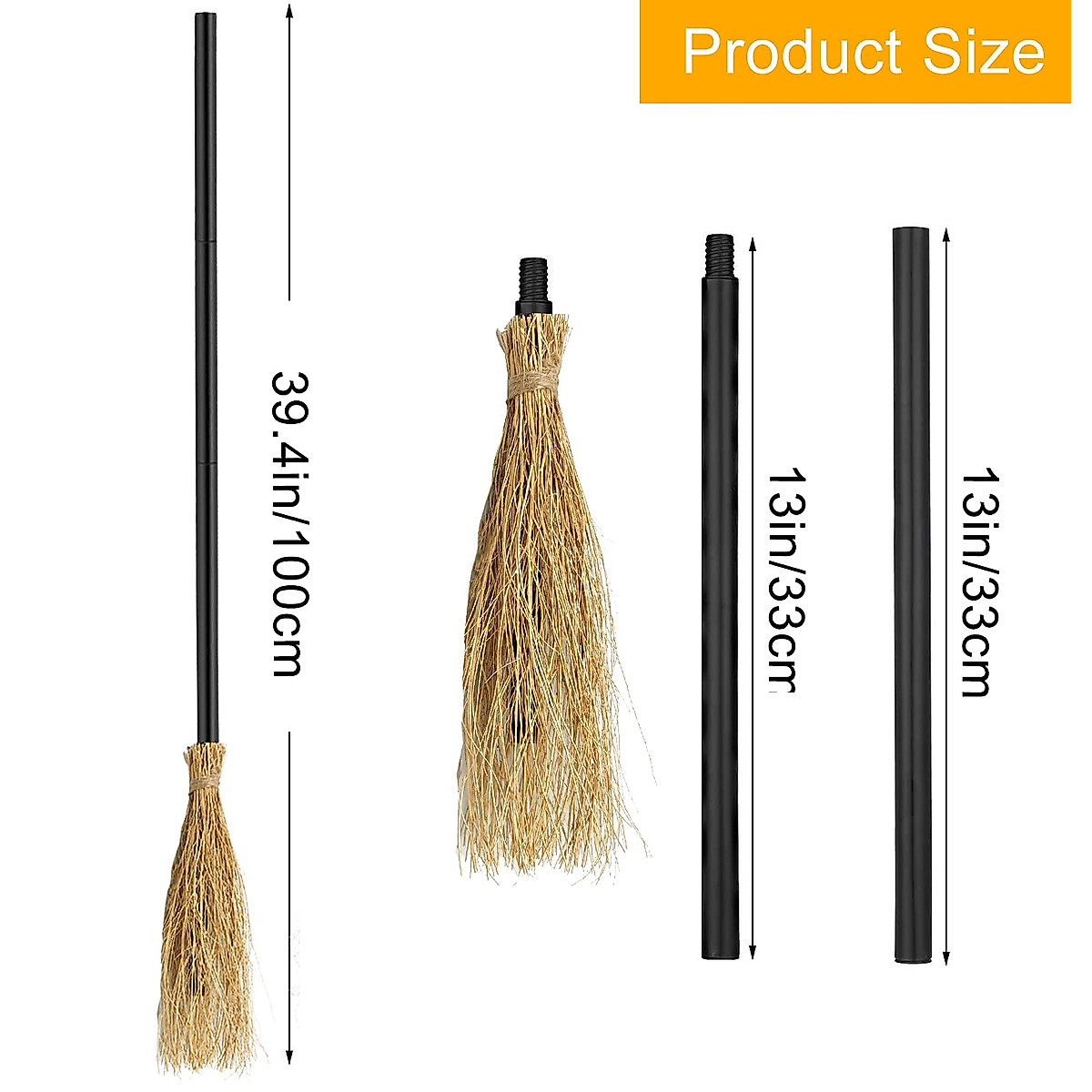 Medoore 2 Pack Halloween Witch Broom Plastic Witch Broomstick Cosplay Broom Props, Realistic Wizard Flying Broom Stick Accessory