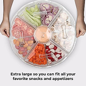 Chef's Star Clear Extra Large Acrylic Appetizer Serving Tray, 8 Compartment Vegetable Tray with Lid, Shrimp Cocktail Serving Dish, Large Iced Food Platter for Breakfast, Lunch, Dinner, Picnics Parties