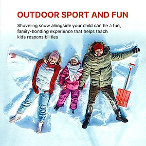 Kids' Snow Shovel – Steel Shaft with Ergonomic Handle – Snow Shovel for Kids Red – Works Great for The Car as an Emergency Shovel for Home Garage & Garden