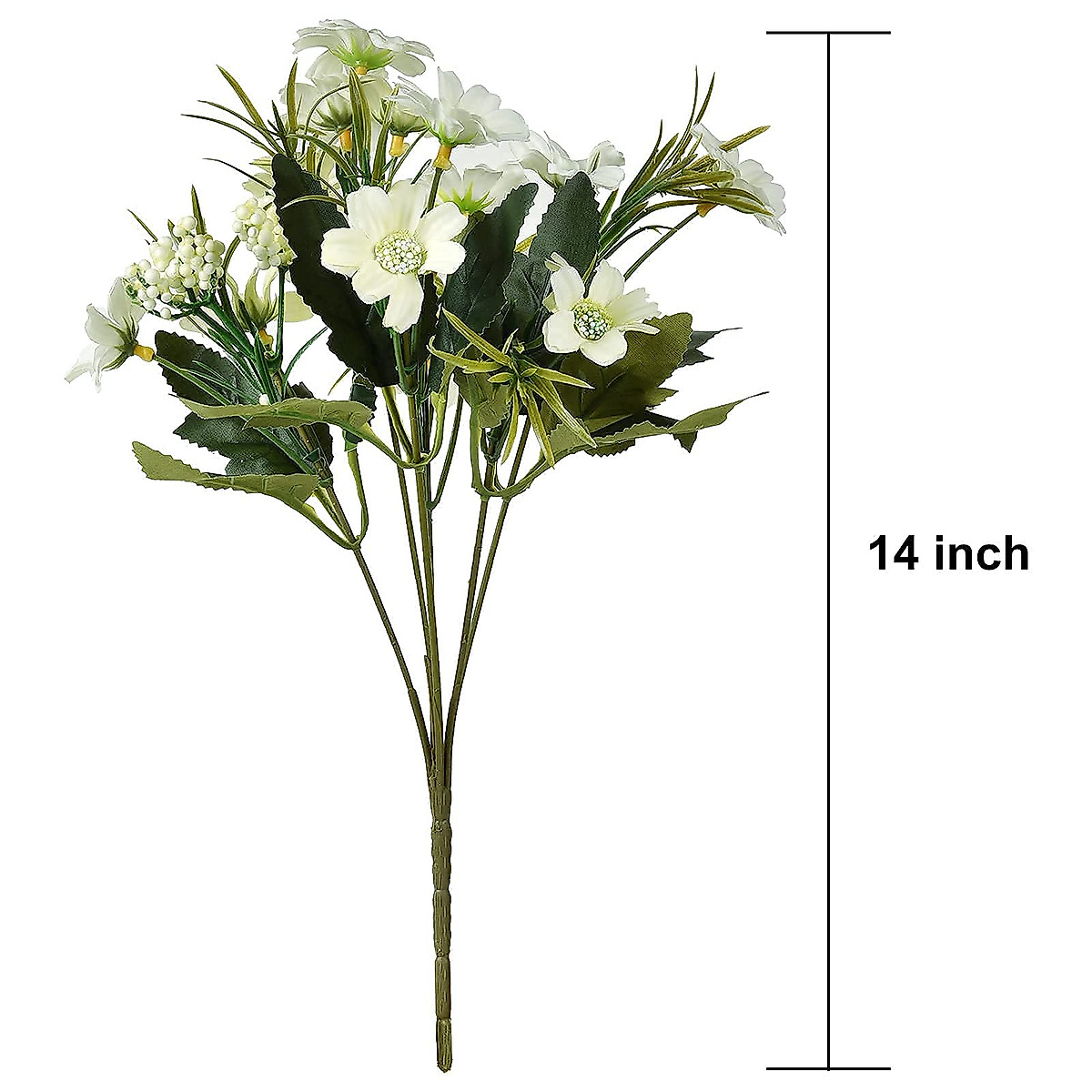 Wofair 6 Packs 14 Inch Artificial Daisy Flowers Bouquet, Fake Silk Flowers with Plastic Stem Leaves UV Resistance, Fake Greenery Plants Shrubs Bushes for Home Office Store Garden Decor (White)