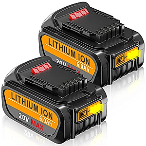 VANTTECH 2Pack DCB200 20V MAX 6.0Ah Battery Replacement for Dewalt 20V Battery DCB200 DCB180 DCB206 DCB206-2 DCB204 DCB204BT-2 DCB203 DCB201 DCD/DCF/DCG Series Cordless Power Tools